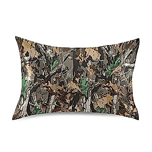 TropicalLife Camo Tree Leaves Pattern Satin Pillowcase Covers Envelope Closure, Rectangular Pillow Cases Decorative Standard Size Camouflage Throw Pillow Cover for Home Hotel Sofa Bed Decor