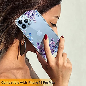 ilnehc Flower Pattern Designed for iPhone 13 Pro Max Case[with Screen Protector], Floral Clear Women Phone Case Shockproof Protective Soft TPU Bumper Cover 6.7 Inch 2021(Lavender/Purple)