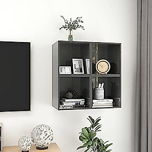 Queen.Y Floating Shelves Set of 4, Wall Mounted Cube Shelves with Cabinet, Wall Hanging Storage Shelves, Home Decor Furniture, High Gloss Gray