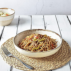 Bosmarlin Stoneware Large Pasta Bowls, 40 Oz, Set of 4, Big Salad Bowls, Microwave and Dishwasher Safe (Barely beige, 9.3 in)