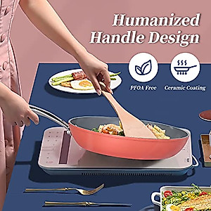 Flamingpan 10.5 Inch Nonstick Frying Pan, Internal Ceramic Coating, Smooth and Easy to Clean, Non-stick Frying Pan has great permeability and versatility, Skillet for Use in Family, Party and Party.