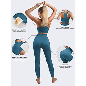 Women’s Yoga Outfits 2 piece Set Workout Tracksuits Sports Bra High Waist Legging Active Wear Athletic Clothing Set (Medium, 1917 Teal Green)