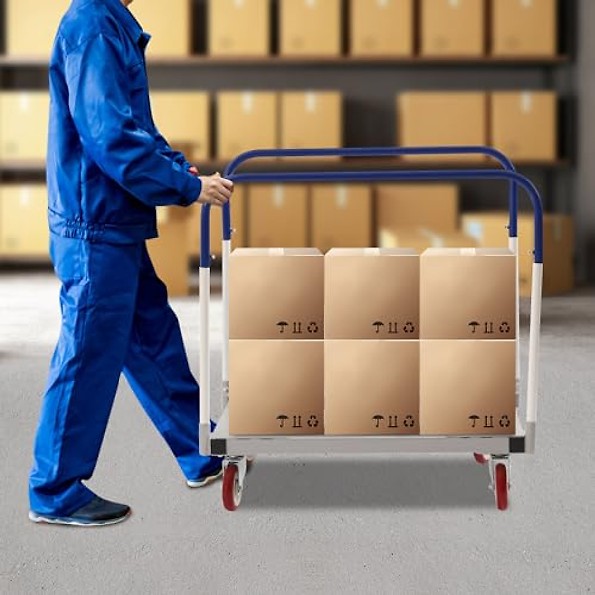 1500 Lbs Steel Panel Cart Dolly with Handles, 20" W x 35" H Panel Truck Cart with Steel Frame, Heavy Duty Platform Truck Cart, 4 Swivel Wheels, 5" Casters, for Warehouses, Garage, Workshop