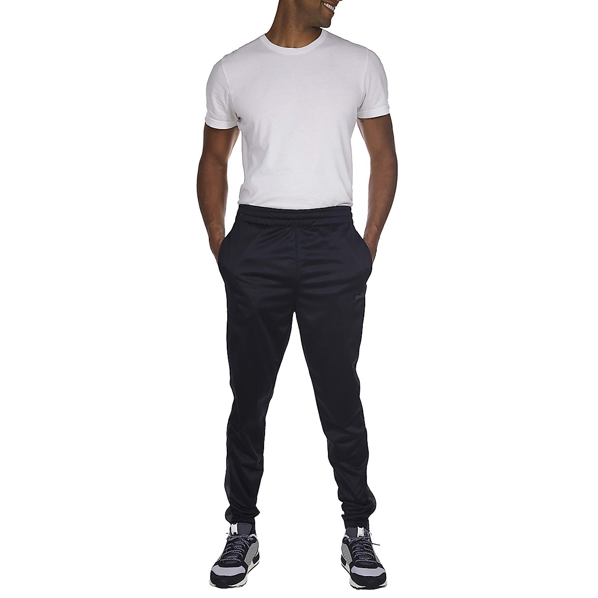 Spalding Mens Tricot Tapered Zipper Track Training Active Pants Jogger Sweatpants Black/Gravel Small