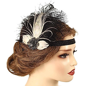 GENBREE Vintage 1920s Flapper Headpiece Black Feather Headband Crystal Headpieces Cocktail Head Accessories for Women and Girls