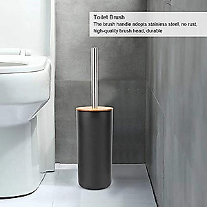 Tyenaza 6pcs Bathroom Accessories Set, Bamboo Bath Set Toothbrush Holder Toothbrush Cup Soap Dispenser Soap Dish Toilet Brush Holder Trash Can Straw(Black)