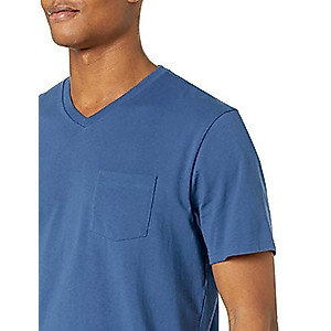 Amazon Essentials Men's Regular-Fit Short-Sleeve V-Neck Pocket T-Shirt, Pack of 2, Blue/Charcoal Heather, X-Large