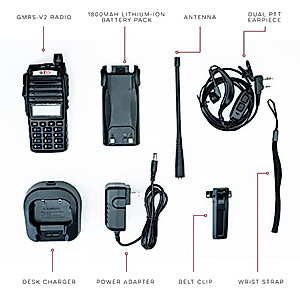 BTECH GMRS-V2 5W 200 Fully Customizable Channels GMRS Two-Way Radio. USB-C Charging, IP54 Weatherproof, Repeater Compatible, Dual Band Scanning (VHF/UHF), FM Radio, & NOAA Weather Broadcast Receiver