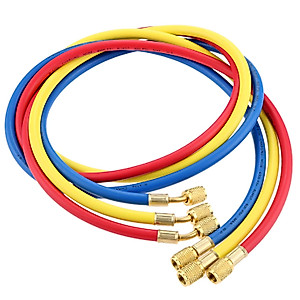Air conditioning Refrigerant Charging Hoses with Diagnostic Manifold Gauge Set and 2 Quick Coupler for R410A R22 R404 Refrigerant charging,1/4" Thread Hose Set 60" Red/Yellow/Blue (3pcs)