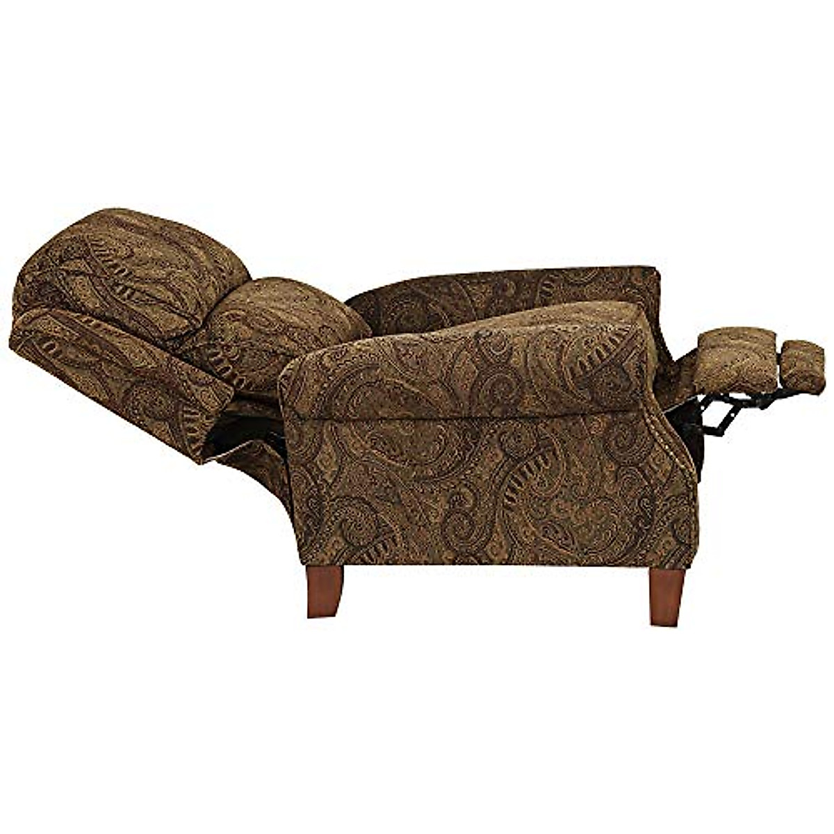 Kensington Hill Beaumont Warm Brown Paisley Patterned Recliner Chair Traditional Armchair Comfortable Push Manual Reclining Footrest Adjustable for Bedroom Living Room Reading Home Relax Office