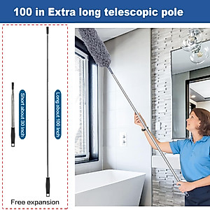 Dusters for Cleaning High Ceiling Fan, Microfiber Duster with Extension Pole 30-100 Inches, FUUNSOO Retractable Gap Dust Brush Cleaner Long Feather Duster for Cleaning Cobweb, Blinds, Furniture