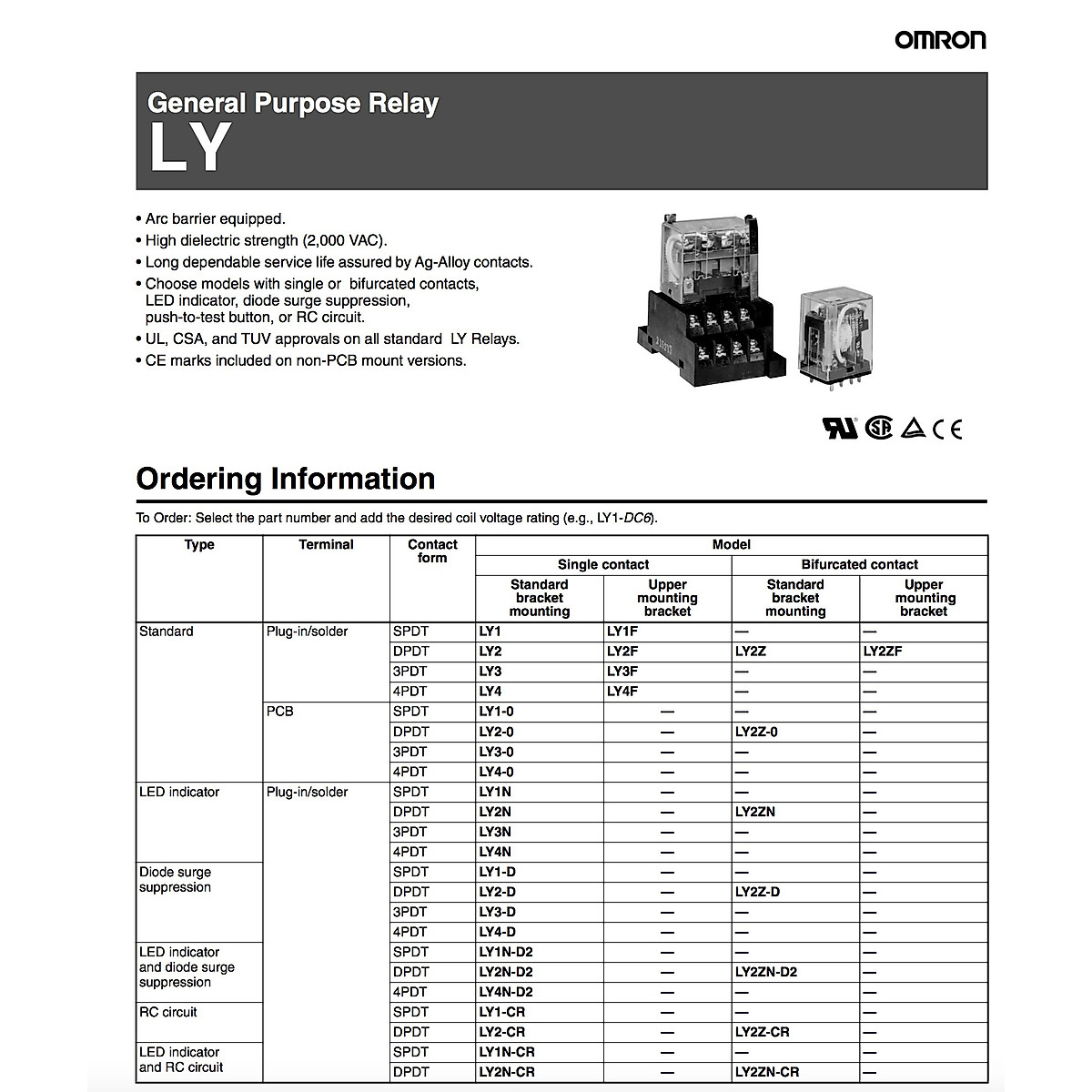 Omron LY2-AC110/120 (Pack of 2) General Purpose Relay,Double Pole Double Throw Contacts, 9.9 to 10.8 mA at 50 Hz and 8.4 to 9.2 mA at 60 Hz Rated Load Current,