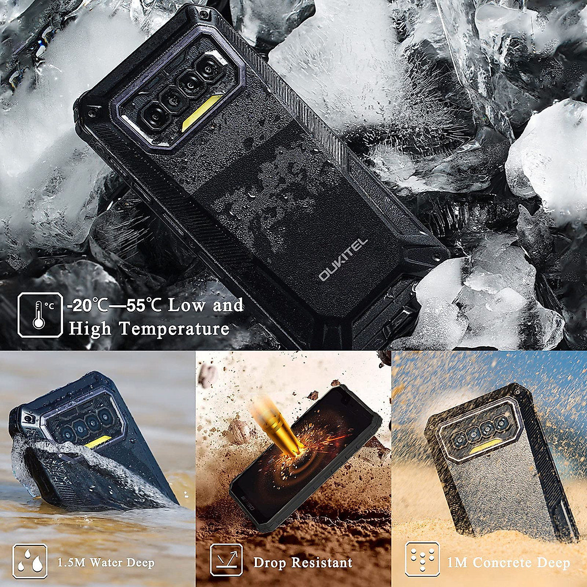 OUKITEL B2021 Unlocked Rugged Smartphone, 6GB RAM+64GB ROM(SD 256G) Rugged Cell Phone, 8000mAh Battery 5.86" HD+ IP68/69K Waterproof Phone, 4G Dual SIM Global/4 Camera/Face ID/Fingerprint/NFC/GPS