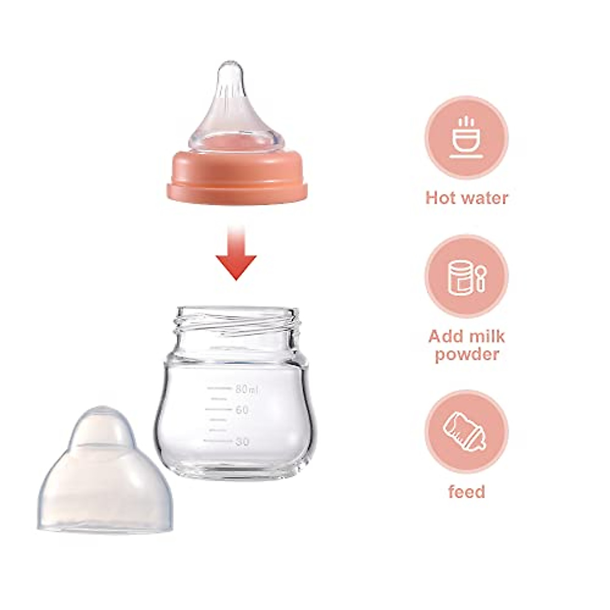 FDBTL Baby Bottle Glass Natural Anti-Colic Bottles Closer to Breastfeeding for Newborn Babies Infant 0M+ 3Oz