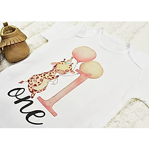 Giraffe Birthday Shirt, Safari First Birthday Outfit for Girl, One Birthday Shirt Baby Girl (12M Short Sleeve White T-Shirt)