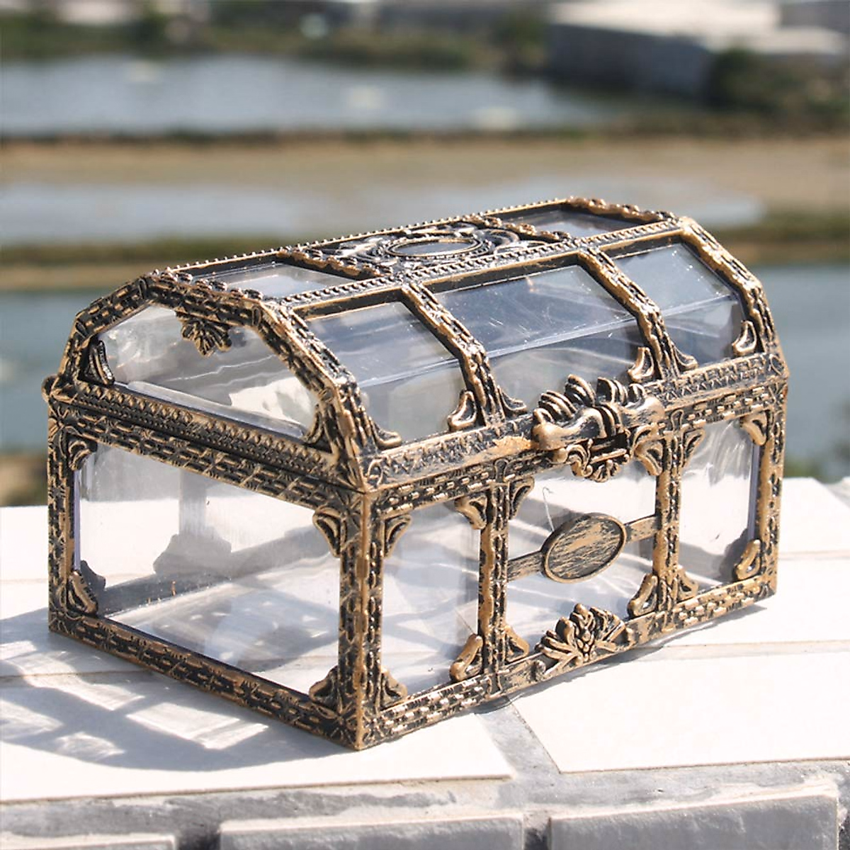 Treasure Chest Pirate Keepsake Jewelry Box,Crystal Gemstone Plastic Pirate Box for Jewelry Cosmetics Gifts Trinkets Souvenirs (As Shown)