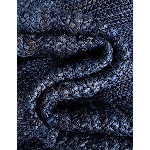 Jaipur Handloom Natural Jute Round Rug with Navy Blue Border Hand Braided Jute Area Rug for Bedroom, Living Room, Dining Room, Hallway, Kitchen, Entryway (5 Feet Round Jute Rug (60 x 60 Inches))