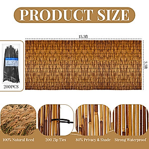 2 Pcs Natural Reed Bamboo Fencing Roll, Bamboo Privacy Screen 3.3 ft x 13.3 ft and 200 Pcs Nylon Black Cable Ties Cord for Garden Balcony Window Indoor Outdoor(Dark Brown)