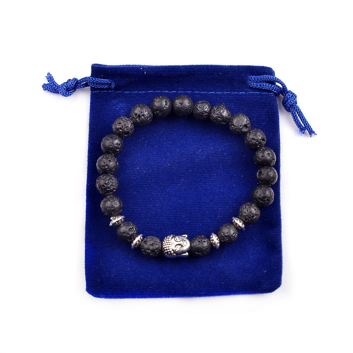 JOYA GIFT Natural Volcano Stone 8MM Round Beads Buddha head Gemstone Chakra Bracelet for Women Charms Men Jewelry