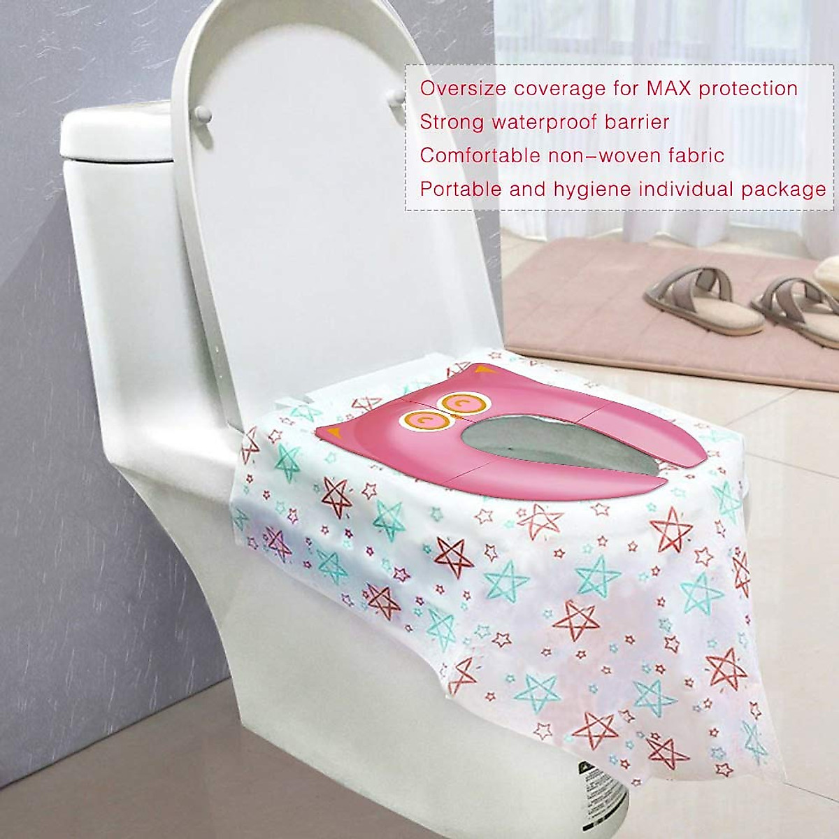 Homgaty 20 Pack Toilet Seat Covers Disposable, Extra Large XL Portable Potty Seat Covers for Kids and Toddler Potty Training or Home Travel Public Toilet Use(with Stick Tape,Individually Wrapped)