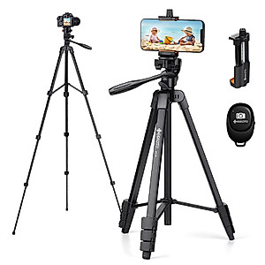 GEEKOTO Phone Tripod,55 inches Aluminum Camera/Mobile Phone Tripod with Carrying Bag with a Maximum Load of 6.6 pounds,Portable Tripod for Photography and Video Recording Black