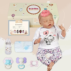 JIZHI Lifelike Reborn Baby Dolls - 17-Inch Baby Soft Body Realistic-Newborn Baby Dolls Full Vinyl Body Poseable Real Life Baby Dolls Girl with Feeding Kit Gift Box for Kids Age 3+