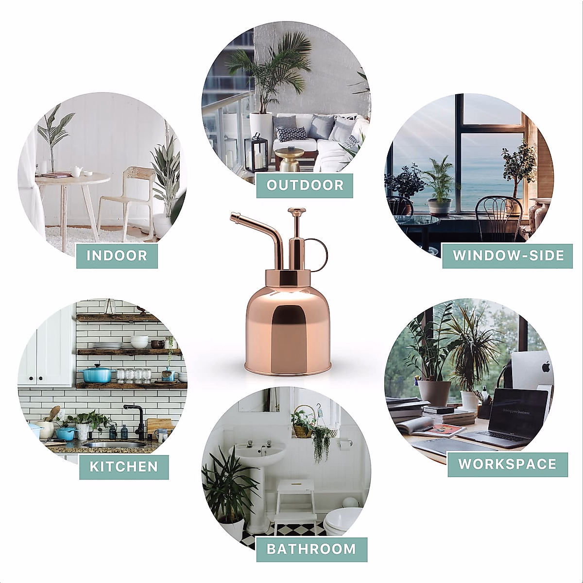 LOOPSEED Stainless Steel Plant Mister Spray Bottle Watering Can for Indoor Plants Succulent Bonsai Garden Spray Houseplant Spritzer Modern Garden Tools 10oz/300ml (ROSE GOLD)