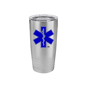 Rogue River Tactical EMT EMS Star of Life 20 Oz. Travel Tumbler Mug Cup w/Lid Paramedic (Silver)
