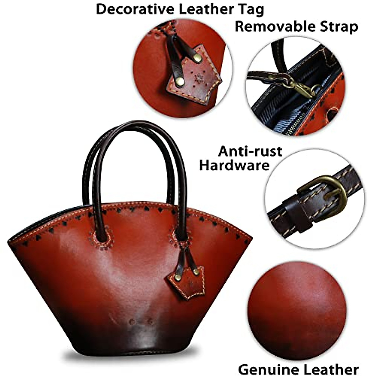Genuine Leather Small Handbag Satchel for Women Handmade Retro Crossbody Bag Little Purses for Ladies (Red)