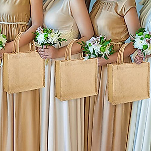 Shappy 8 Pack Burlap Tote Bags with Handles, Jute Grocery Bags with Laminated Interior for Wedding (12.2 x 11 x 4.7 Inch)