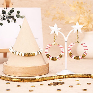 Cheriswelry 370pcs 6x1mm Flat Round Metal Heishi Beads Spacer Gold Plated Hematite Beads Friendship Bracelet Boho Beads Flat Disc Coin Loose Beads for Surfer Bohemian Jewelry Making Supplies