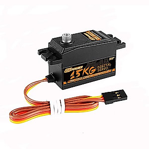 DSPOWER 15KG RC Waterproof Low Profile Servo, High Torque Metal Gear Short Body Digital Servos Motor with 25T Metal Arm for 1/8 1/10 1/12 RC Car Baja Boat Drones Aircraft Helicopter Robot (Black-300°)