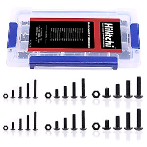 Hilitchi 460-Pcs M3 M4 M5 Button Head Hex Socket Head Cap Bolts Screws Nuts Assortment Kit - 10.9 Grade Alloy Steel