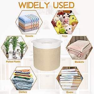 DSVENROLY 2Pcs Cotton Rope Storage Basket, 13.4" x 11.8" Linen Woven Baby Laundry Basket Blanket Baskets with Handles, Toy Nursery Storage Baskets Bin for Blankets Towels Pillows (Khaki)