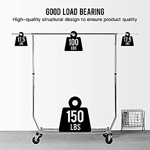 PayLessHere Clothing Rack Commercial Clothes Garment Rack Heavy Duty Clothing Racks for Hanging Clothes with Wheels Extensible, Capacity 135 lbs, Chrome