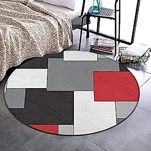 Super Soft Round Area Rug Play Mat Circle Floor Mat Carpet Mat for Bedroom Living Room Nursery Decor, 3ft Diameter, White Grey Black Red Irregular Geometric