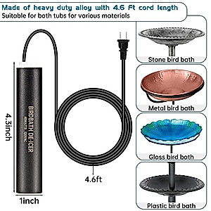 RGQSUN Bird Bath Deicer Heater for Outdoors in Winter,48 W Thermostatic Control Bird Bath Water Heater with 4.6 Ft Long Power Cord,Energy Saving Heater for Patio,Yard, Garden,Lawn
