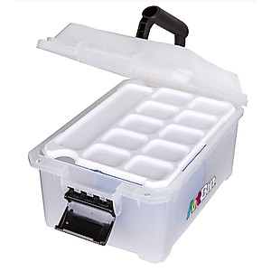 ArtBin 6816AG Sidekick Cube Carrying Case with Paint Pallet Tray, Portable Art & Craft Organizer with Handle, [1] Plastic Storage Case, Clear