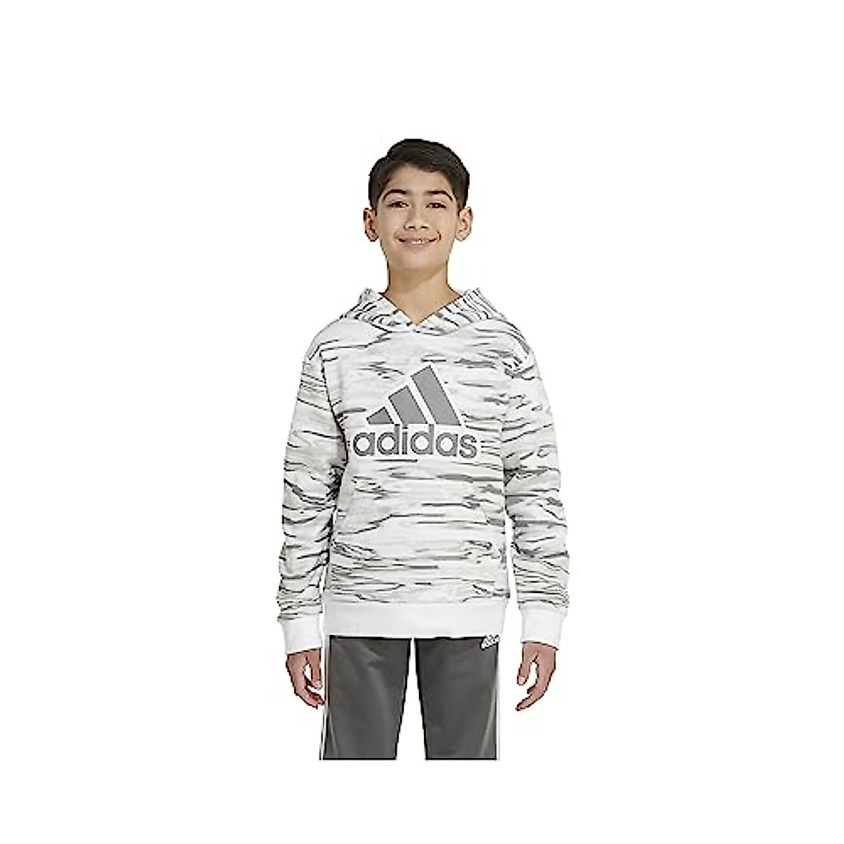 adidas Boys' Long Sleeve Camo Print Hoodie, White (New)