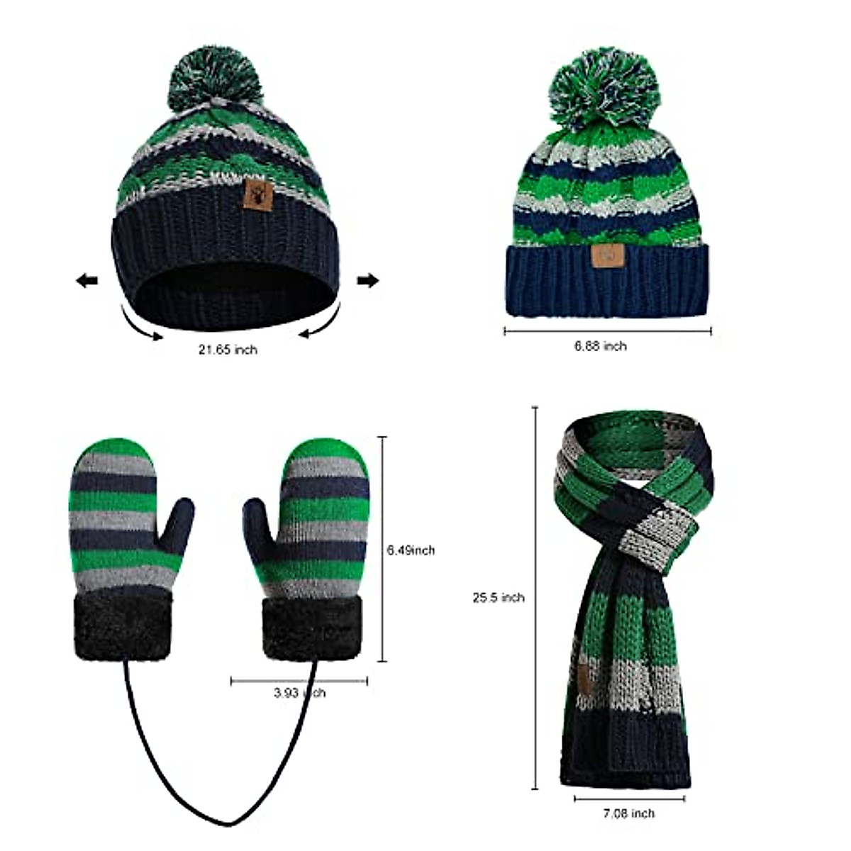 Boys Winter Hat Scarf and Gloves Set for Kids Warm Knitted Hat Mittens and Fleece Neck Warmer Scarf Set for Boys Girls 3pcs
