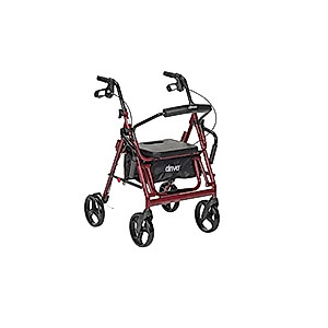 Drive Medical 795BU Duet Folding Transport Wheelchair and Rollator Walker, Burgundy
