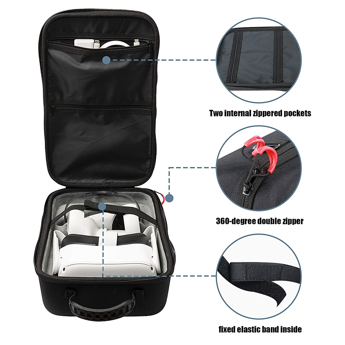 ProCase Hard Travel Case Compatible for Meta Oculus Quest 2/Oculus Quest VR Gaming Headset and Controllers Accessories, Shockproof Hard Shell Carrying Storage Bag -Black
