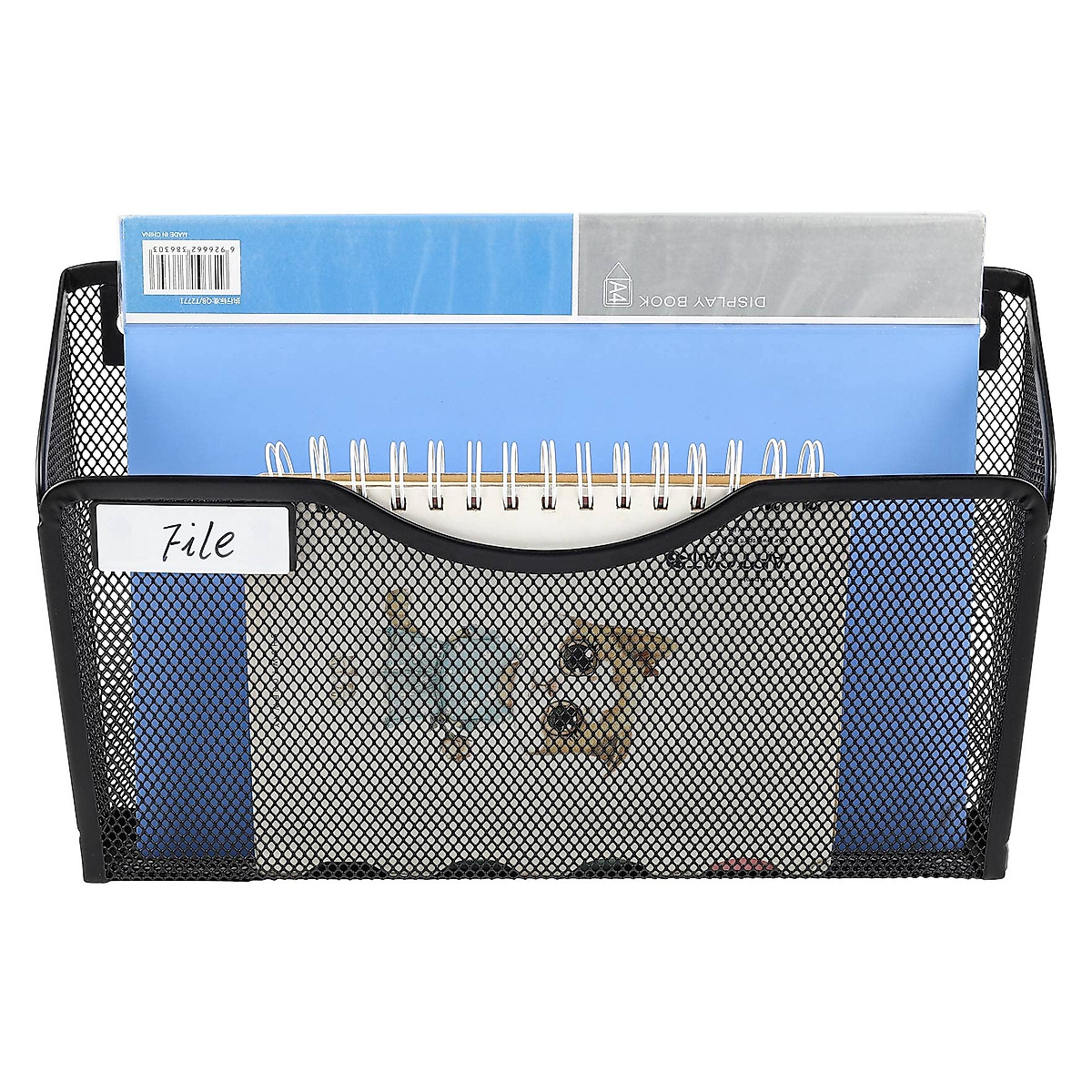 EasyPAG Hanging Wall File Organizer Mesh 3 Single Pocket Vertical Wall File Holder Mail Paper Rack with Nametag Label , Black