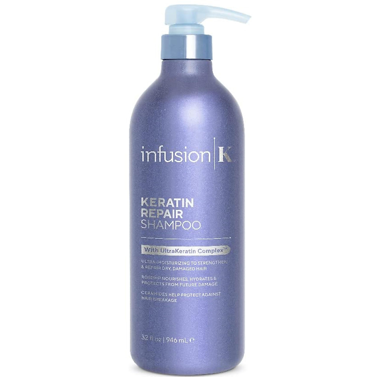 Infusion K Intense Repair Shampoo with Rosehip & UltraKeratin Complex - Moisturizes & Strengthens | Repair Dry Damaged Weak Hair | Color Safe, Paraben, Cruelty, & Sulfate Free | USA Made (32 oz)