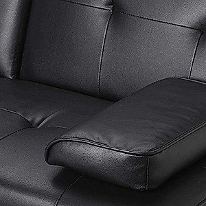 HCWORLD Modern Faux Leather Couch Futon Bed Convertible Home Recliner Furniture with Armrest & Fold Up & Down Sofas, Black