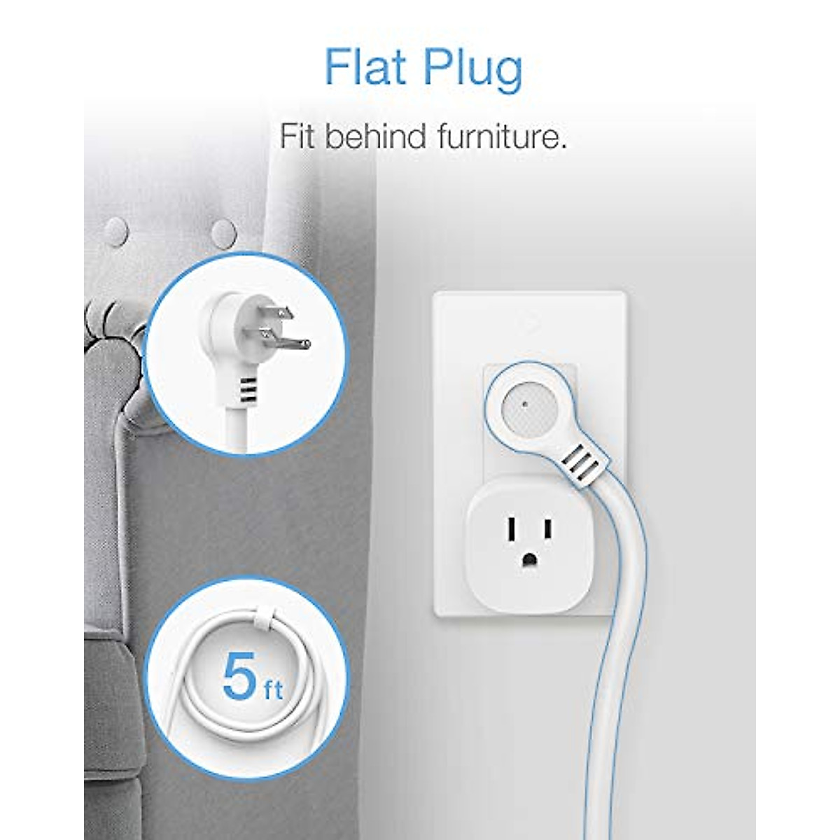 Power Strip 3 USB 3 Outlet, Desktop Charging Station 5 ft Flat Plug Extension Cord for Cruise Ship Accessories Dorm Room Plug Extender, White