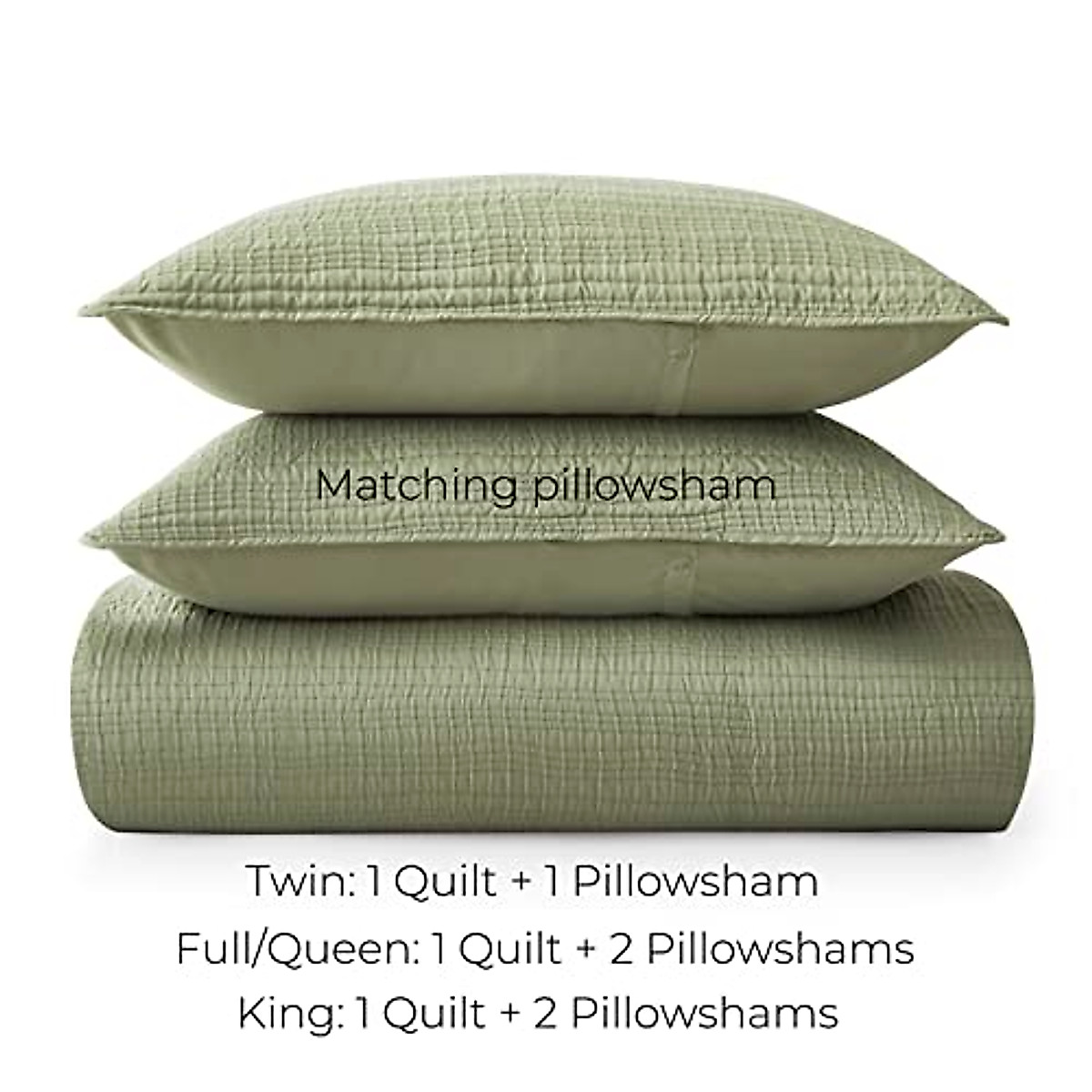 MOONLINE Quilt Set Full/Queen Size Olive Green 3 Piece,Lightweight Soft Microfibre Modern Stripe Pattern Reversible Quilted Bedspread&Coverlet Set for All Season (Includes 1 Quilt and 2 Pillow Shams)