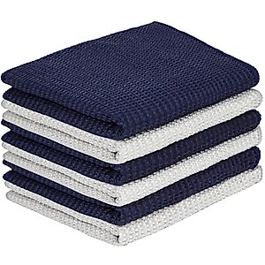 Airensky Kitchen Essentials Dish Towels 6-Piece Value Set - Waffle Design, Reusable Cleaning Cloths, Soft, Ultra-Absorbent, Nonstick Oil and Quick Drying - 12x12 Inches (3 Navy, 3 Gray)