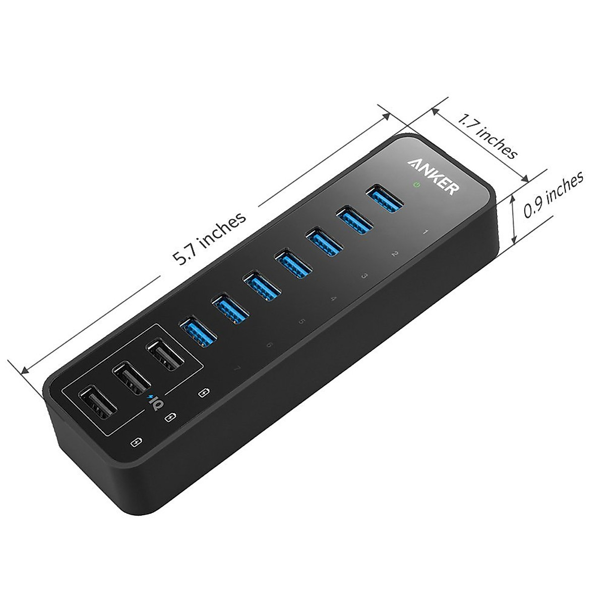 Anker 10 Port 60W Data Hub with 7 USB 3.0 Ports and 3 PowerIQ Charging Ports for MacBook, Mac Pro/Mini, iMac, XPS, Surface Pro, iPhone 7, 6s Plus, iPad Air 2, Galaxy Series, Mobile HDD, and More
