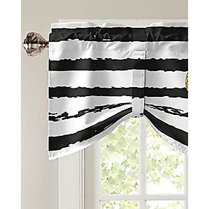 St Patrick's Gold Lucky Clover Leaves Tie Up Valance Curtain for Kitchen-Small Window Shade Valances Adjustable Rod Pocket Windows Treatment for Bathroom Black and White Stripes Line,1 Panel 42x18in